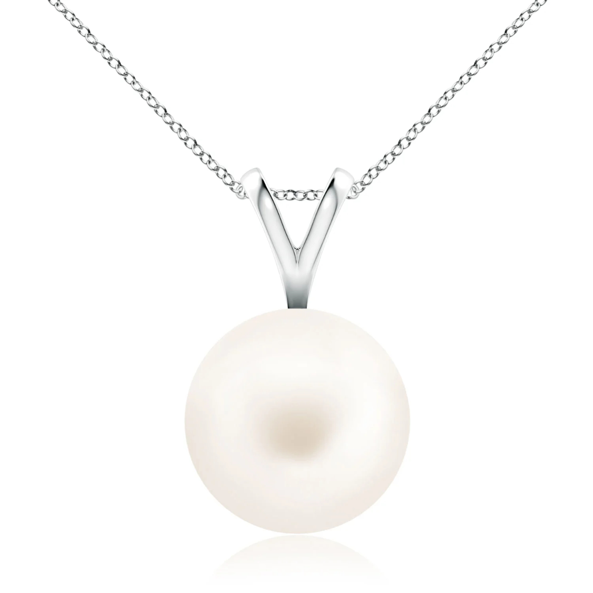 Angara: Freshwater Pearl Solitaire V-Bale Pendant - Luxferity