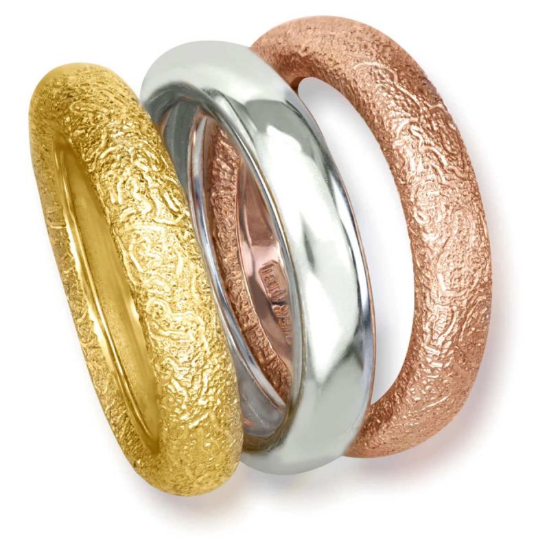 Alex Soldier: Multi Gold Three Band Stackable Textured Rings - Luxferity