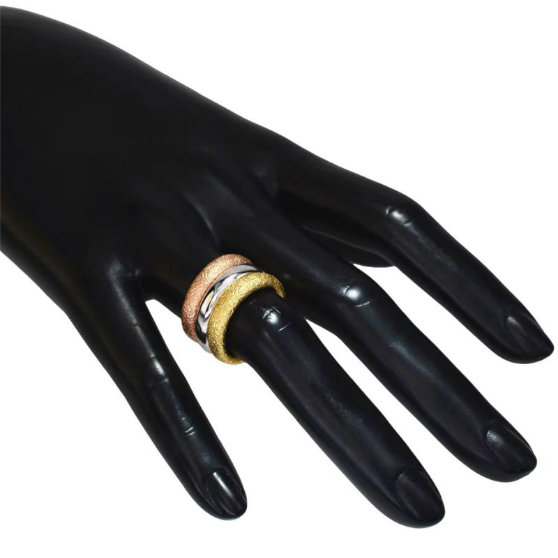 Alex Soldier: Multi Gold Three Band Stackable Textured Rings - Luxferity