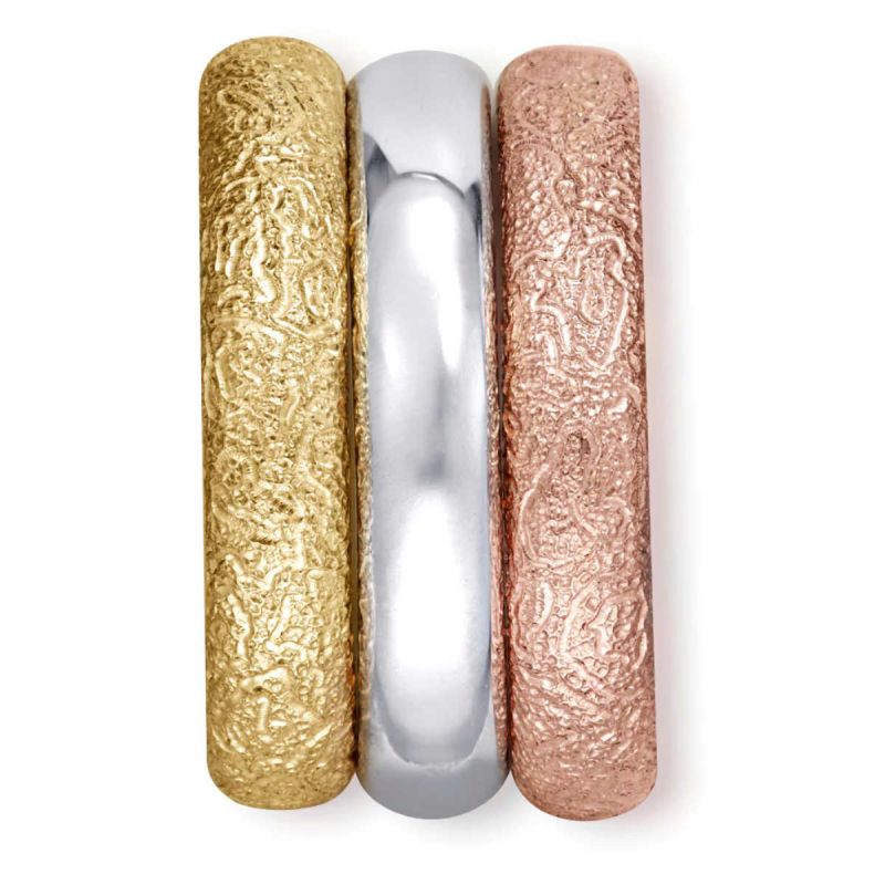 Alex Soldier: Multi Gold Three Band Stackable Textured Rings - Luxferity